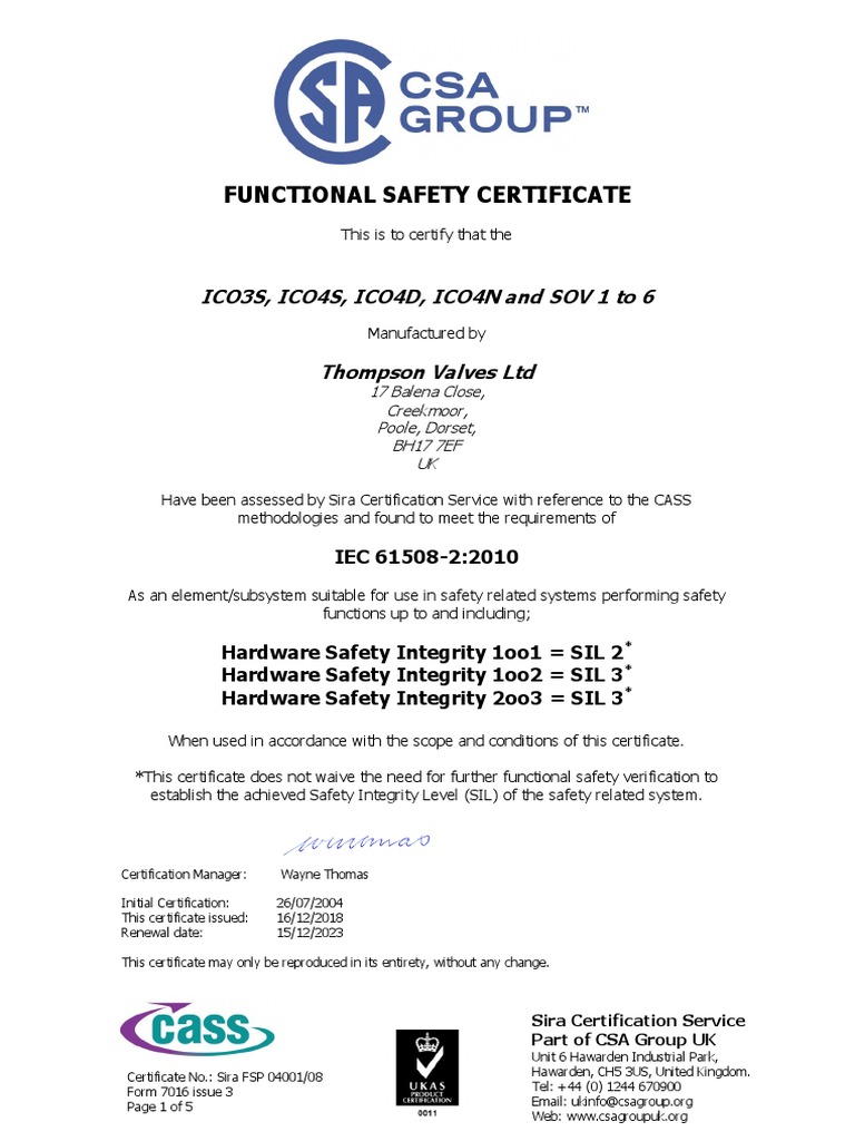 Functional Safety Certificate: ICO3S, ICO4S, ICO4D, ICO4N and SOV 1 To ...