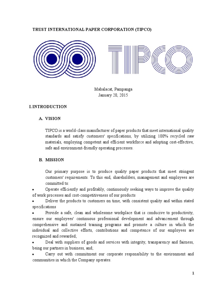 Trust International Paper Corporation (Tipco) | PDF | Paper | Pulp (Paper)