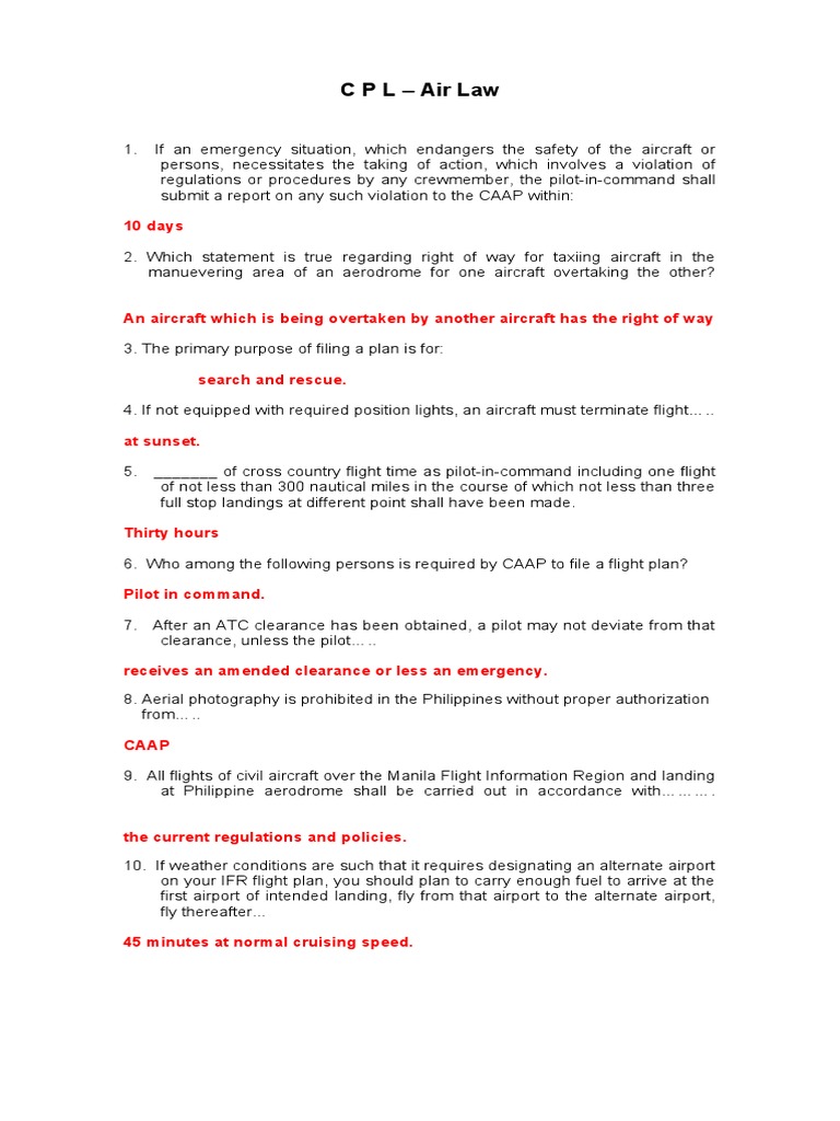 CPL - Air Law - A | PDF | Instrument Flight Rules | Vehicle Operation