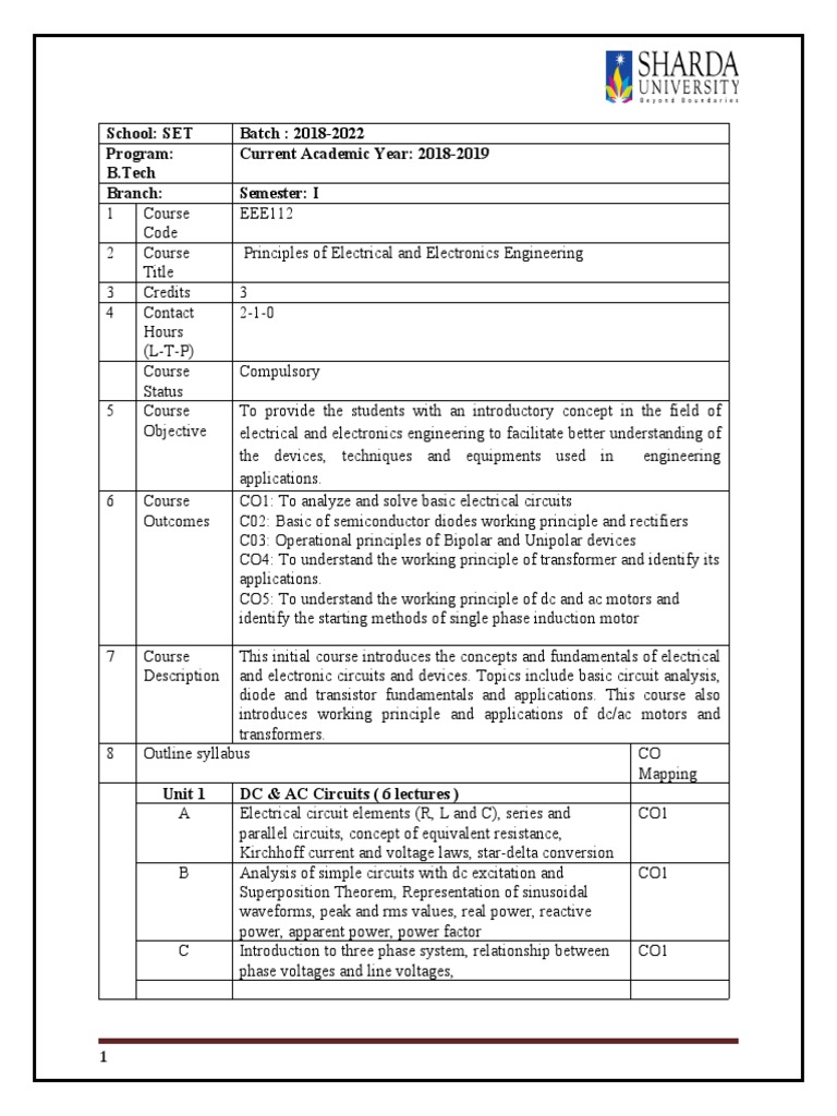 School: SET Batch: 2018-2022 Program: B.Tech Current Academic Year: 2018-2019 Branch: Semester ...