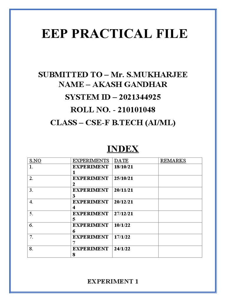 Eep Practical File: Index | PDF | Rectifier | Bipolar Junction Transistor