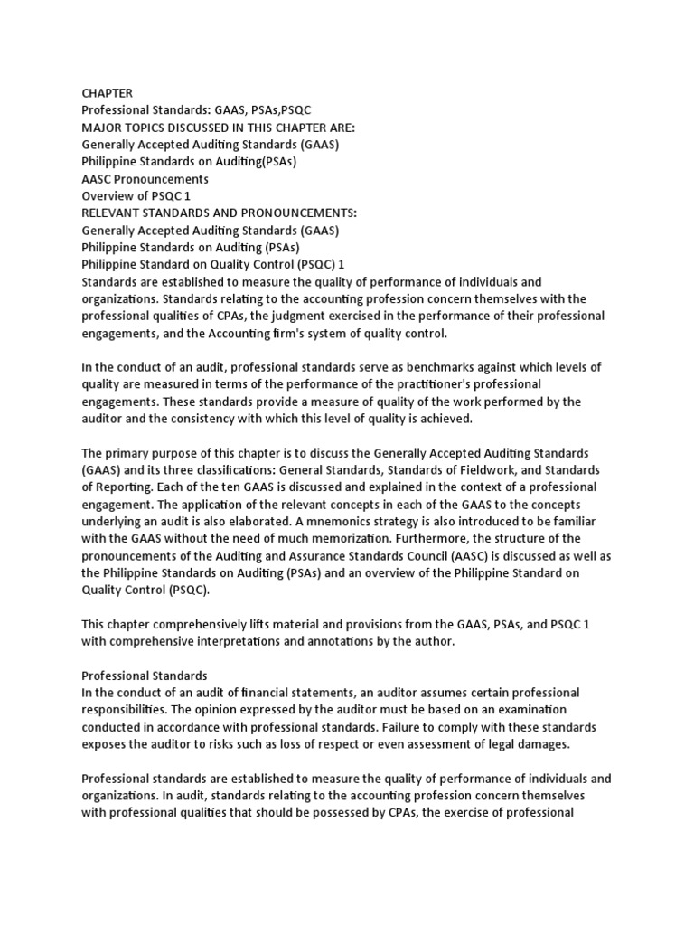 Professional Standards: GAAS, PSAs, PSQC | PDF | Audit | Financial Audit