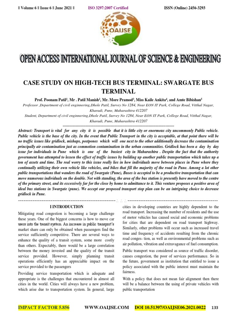Case Study On High-Tech Bus Terminal: Swargate Bus Terminal: Impact ...