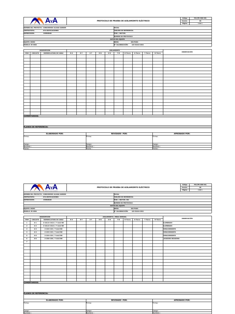 F01 (PR-IIEE-04) Protocolo de Prueba de Aislamiento Electrico | PDF