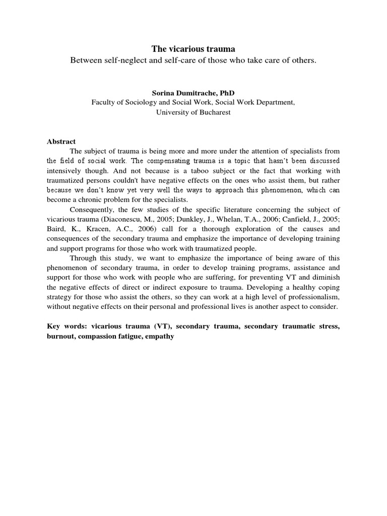 Trauma Vicarianta Sorina Dumitrache Articol Revista As | PDF | Psychological Trauma | Psychology