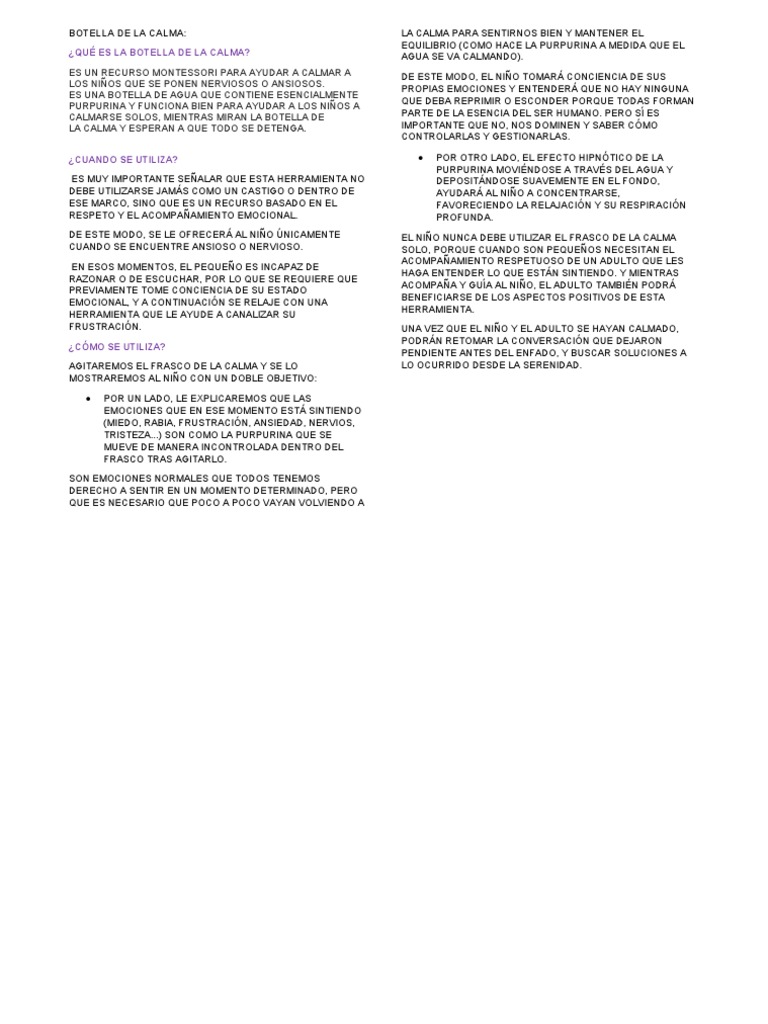 Botella de La Calma | PDF | Las emociones | Adultos