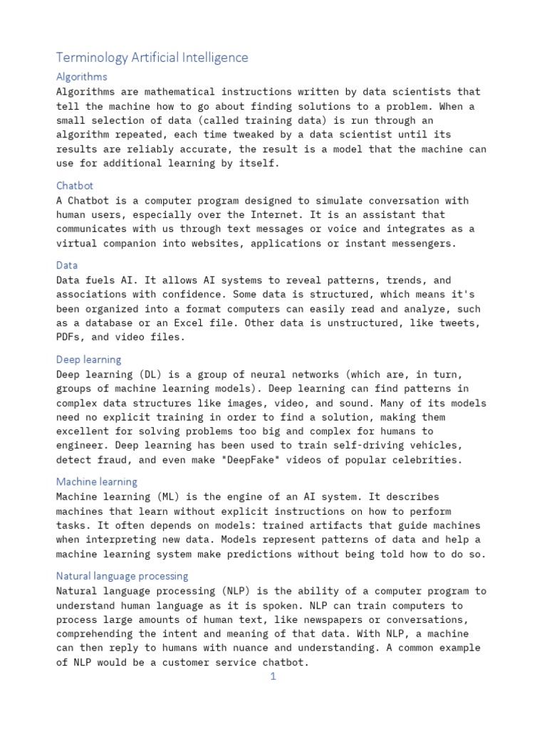 Terminology Artificial Intelligence | PDF | Machine Learning ...