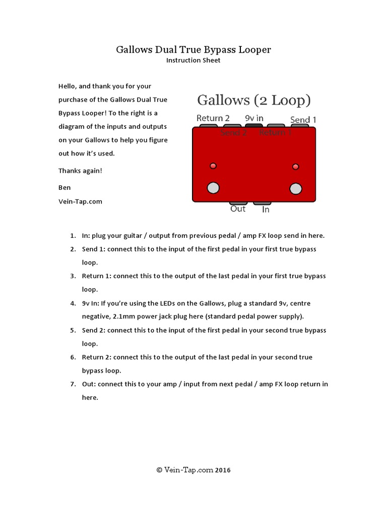 Gallows Dual True Bypass Looper Instructions | PDF