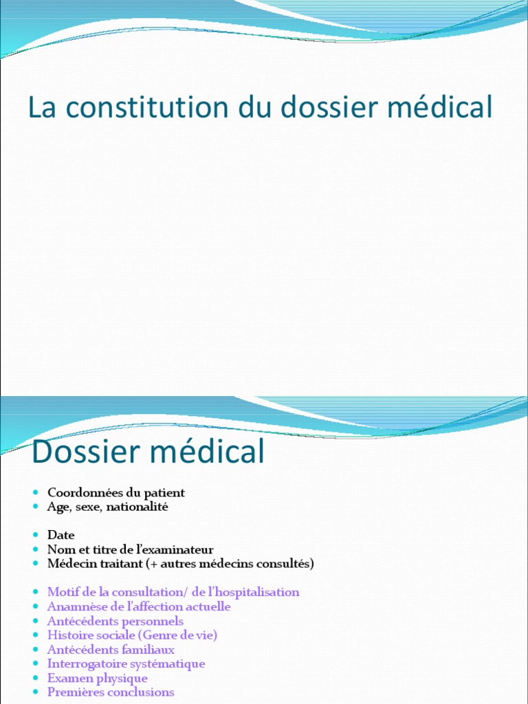 Constitution du dossier médical complet | PDF | Cou | Rein