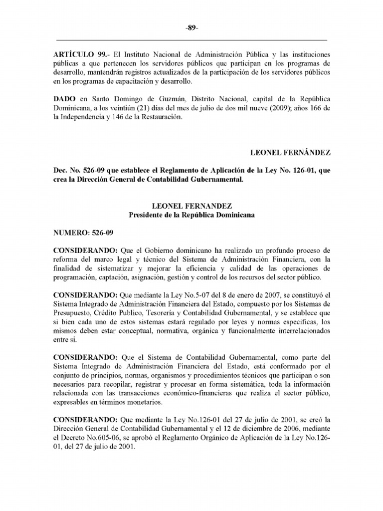 Decreto No. 526-09 Reglamento Aplicacion de La Ley No. 126-0 ...