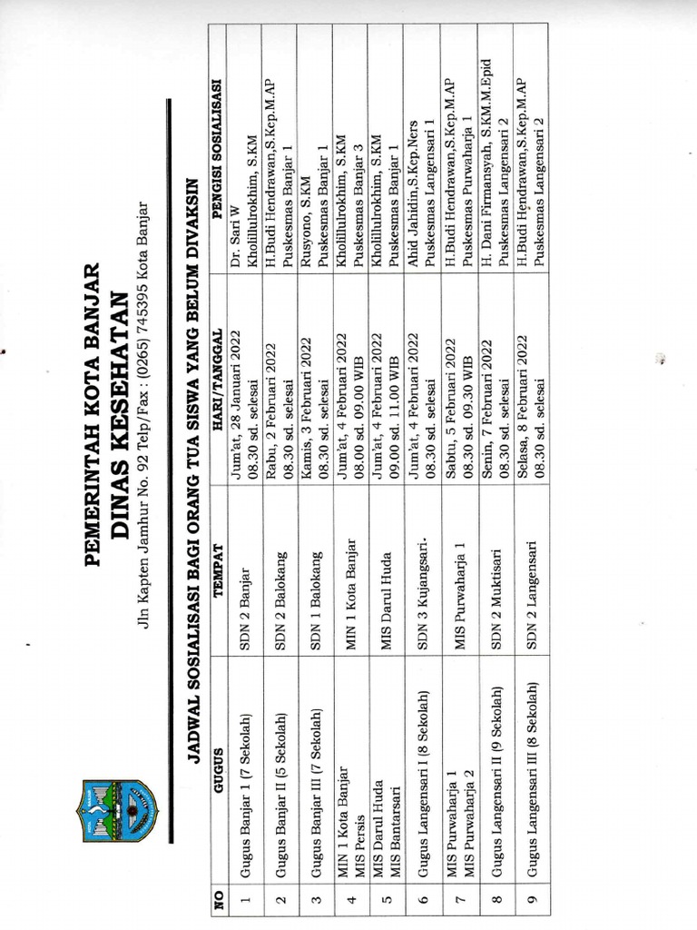 Jadwal Sosialisasi Update Per 3feb22 | PDF