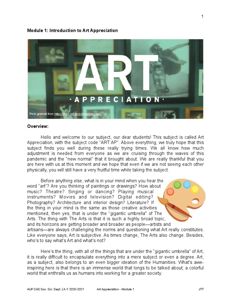 Introduction to Art Appreciation Module 1 | PDF | Rubric (Academic) | Mind