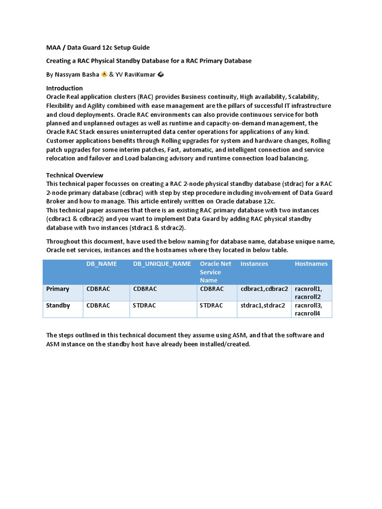 DG 12c Setup Rac Phys Standby To Rac Prim | PDF