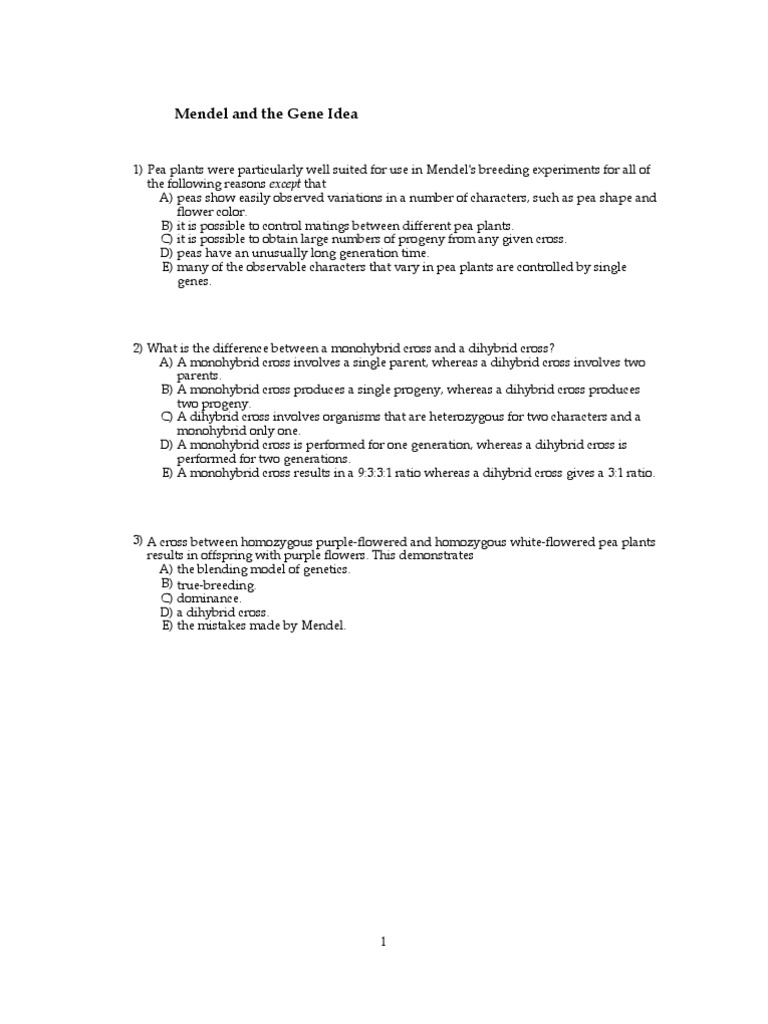Mendelian Genetics MCQs and Answers | PDF | Dominance (Genetics) | Zygosity