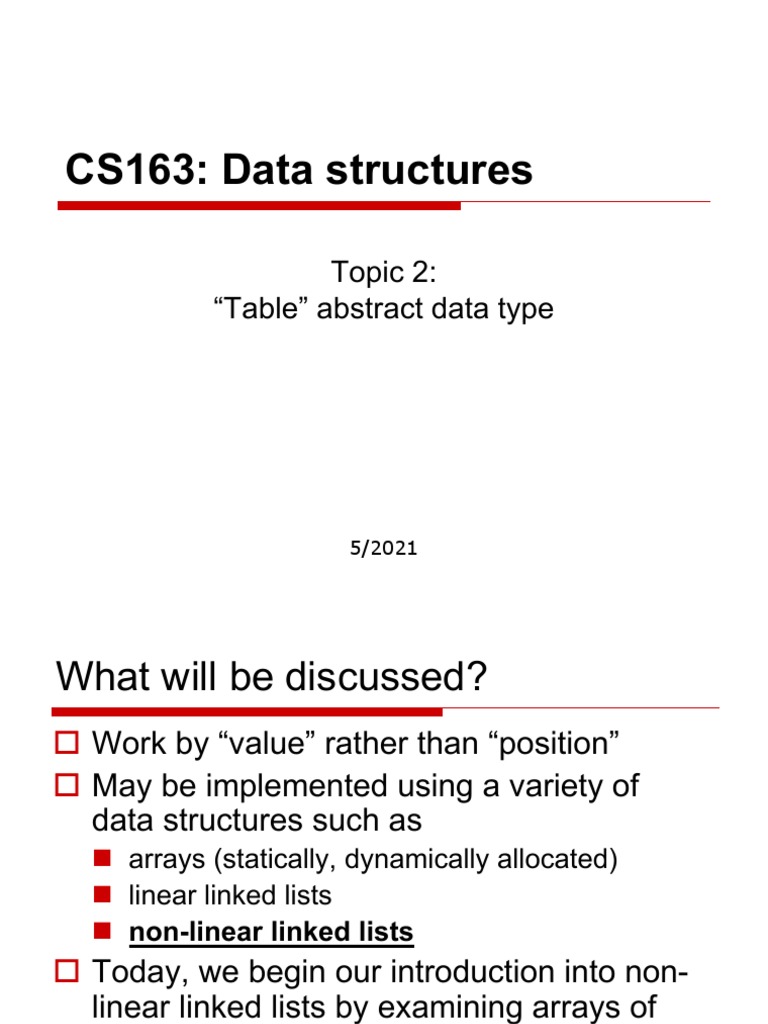 Implementing Table Abstract Data Types Using Arrays And Linked Lists 