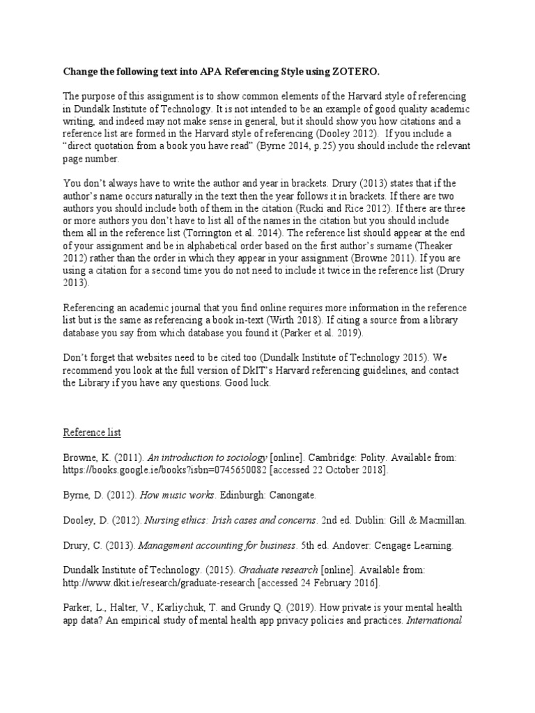 Change The Following Text Into APA Referencing Style Using ZOTERO | PDF | Citation