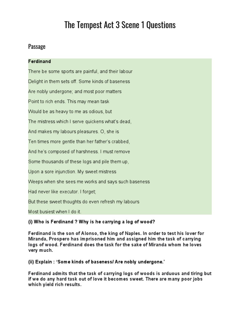 The Tempest Act 3 Scene 1 Questions | PDF