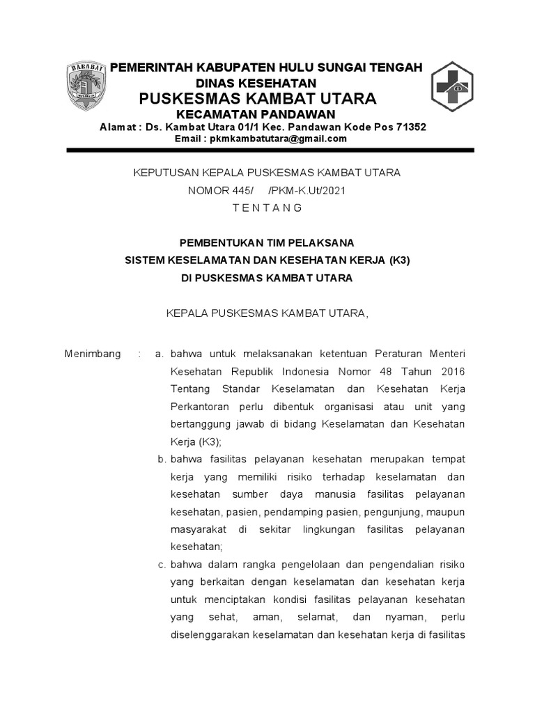 SK K3 - Edit Draft Puskesmas | PDF