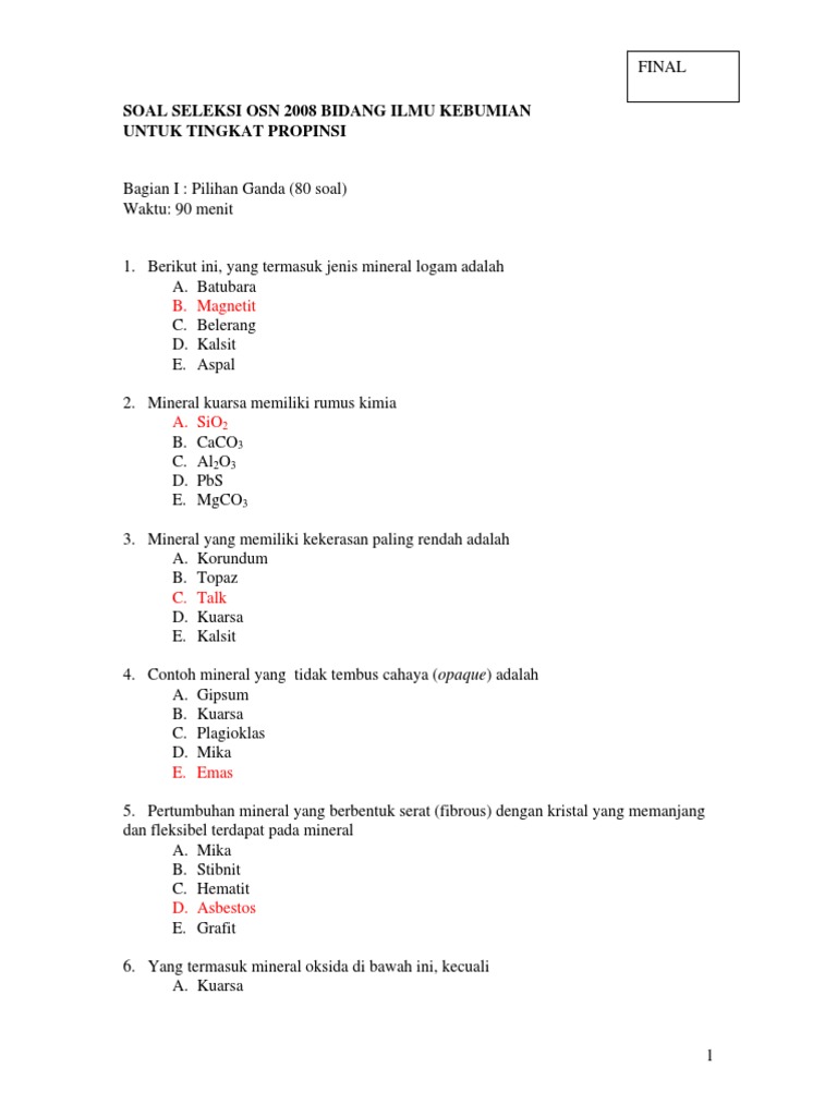 OSP Kebumian 2008 (Soal + Kunci) | PDF