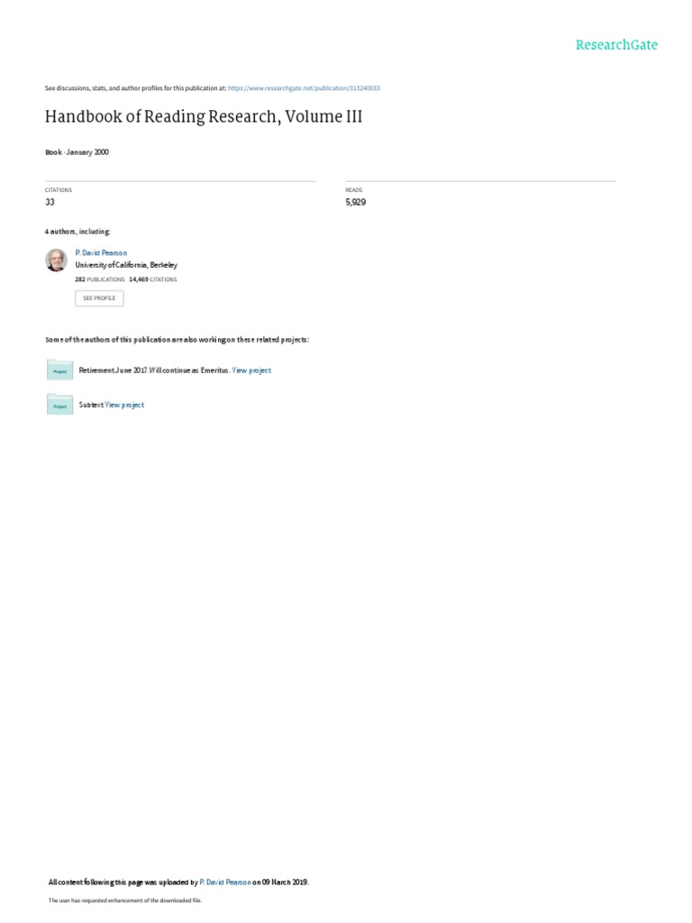 Handbook of Reading Research, Volume III: January 2000 | PDF