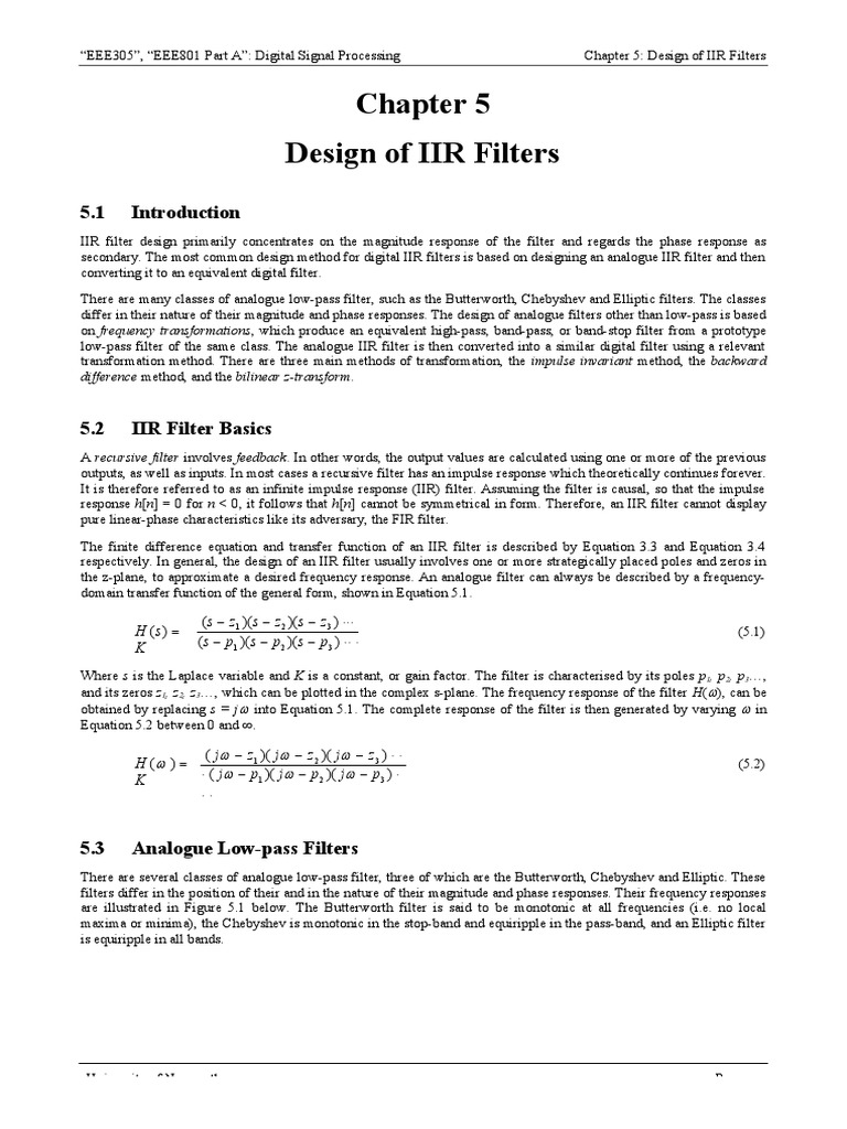 Design of IIR Filters: Difference Method, and The Bilinear Z-Transform ...