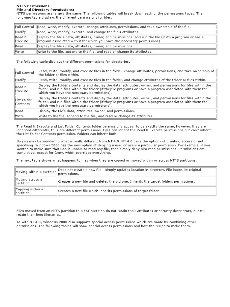 NTFS Permissions | PDF | Computer File | Directory (Computing)
