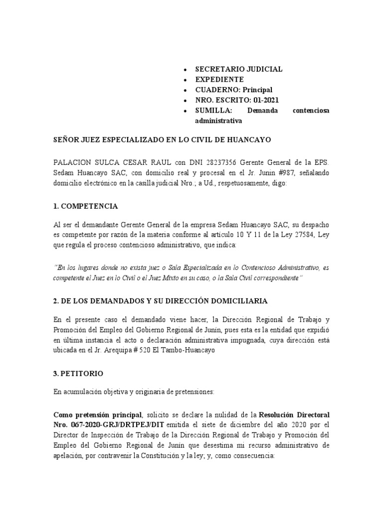 Demanda Contenciosa Sedam Hyo Juanjo | PDF | Sentencia (ley) | Justicia