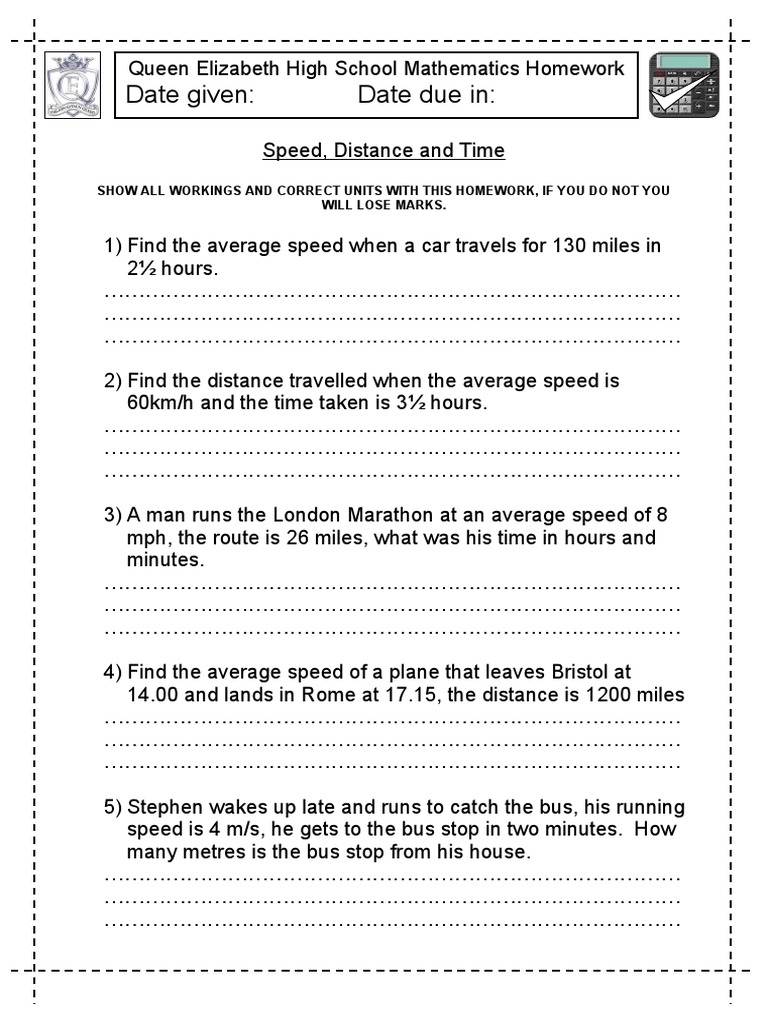 Speed, Distance, and Time Homework | PDF | Teaching Methods & Materials ...