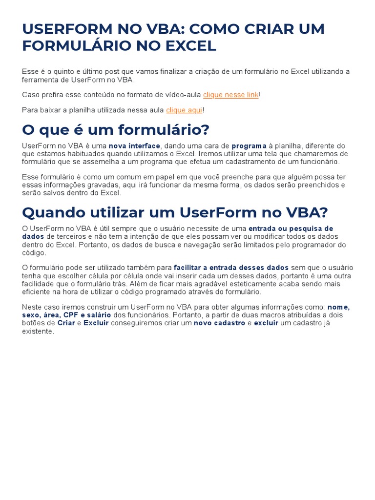 Criação de um formulário no Excel utilizando VBA: formatando e ...