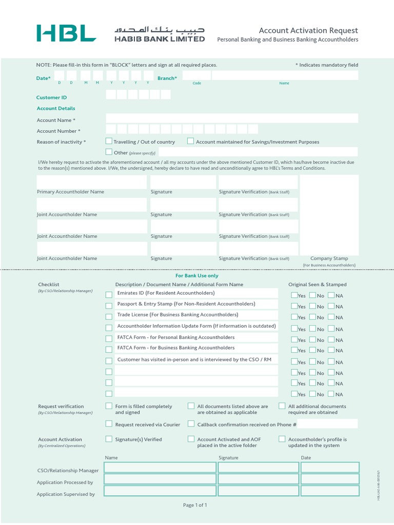 Account Activation Request Form | PDF | Signature | Banks