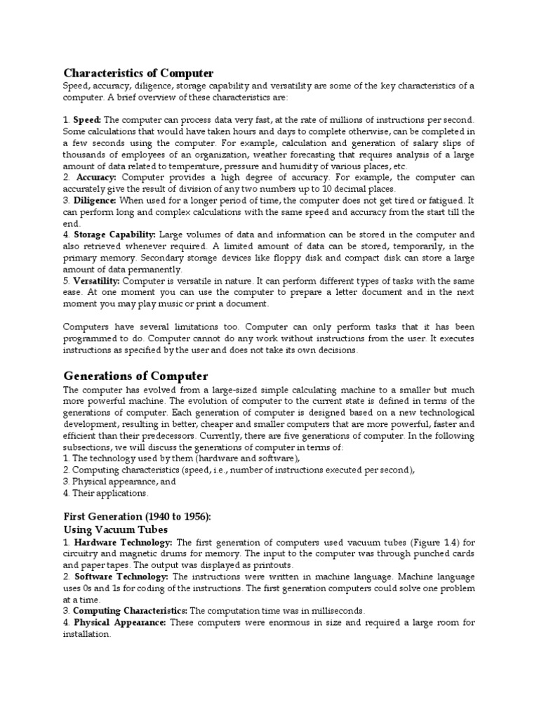 Key Characteristics of Computers | PDF | Computer Data Storage | Random ...