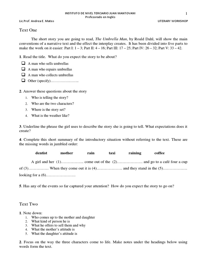 02 - The Umbrella Man - Study Guide | PDF | Narration | Narrative