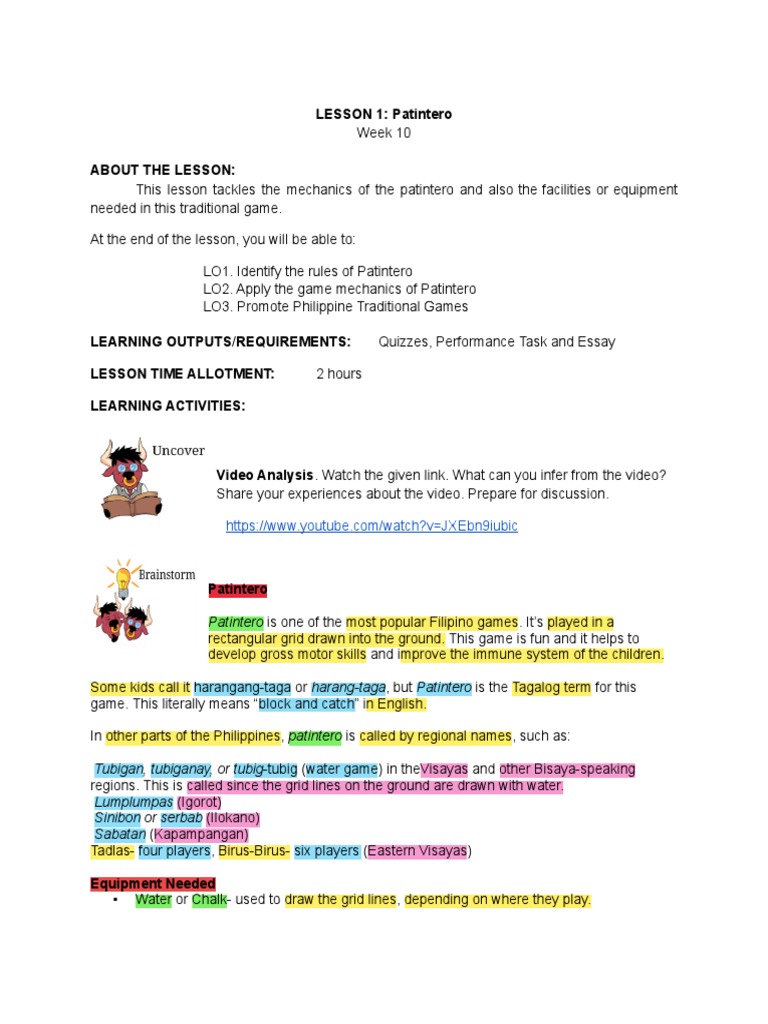 LESSON 1: Patintero: Patintero Is One of The Most Popular Filipino ...