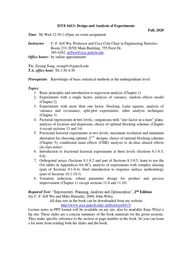 ISYE 6413: Design and Analysis of Experiments Fall, 2020: Jeffwu@isye - Gatech.edu | Download ...