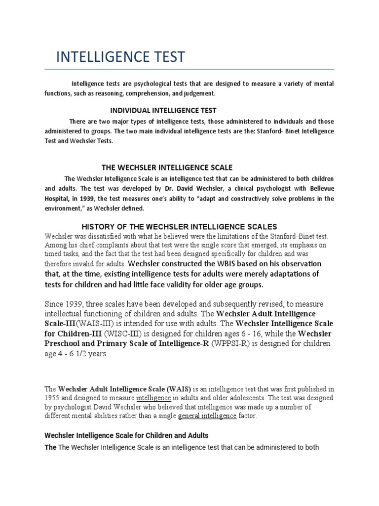 WISC-V: Measuring Intelligence in Children | PDF | Wechsler Adult ...