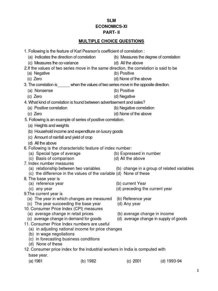 SLM Economics-Xi Part-Ii Multiple Choice Questions | PDF | Teaching ...