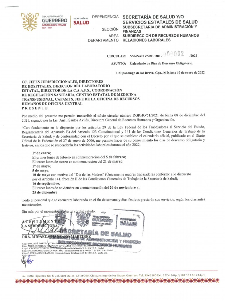 0002 Circular Dias de Descanso | PDF