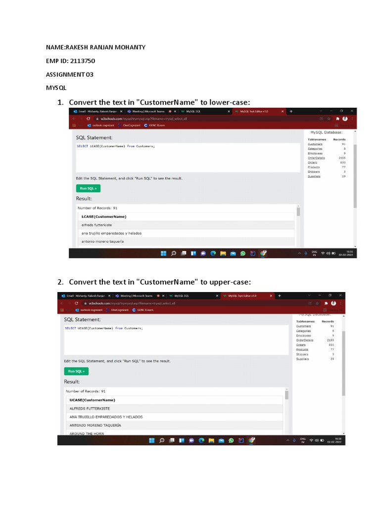 Convert The Text in "Customername" To Lower-Case:: Name:Rakesh Ranjan ...