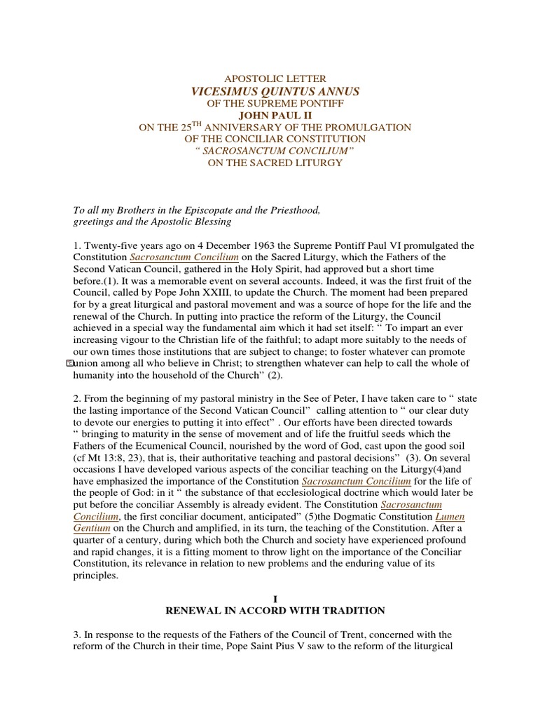 Apostolic Letter Vicesimus Quintus Annus | PDF | Catholic Church ...
