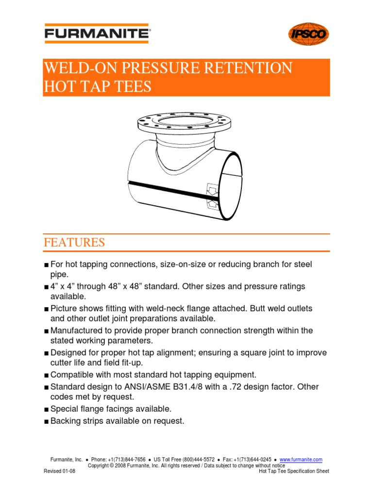 Split Tee Hot Tap Fitting Spec Sheet | PDF | Mechanical Engineering