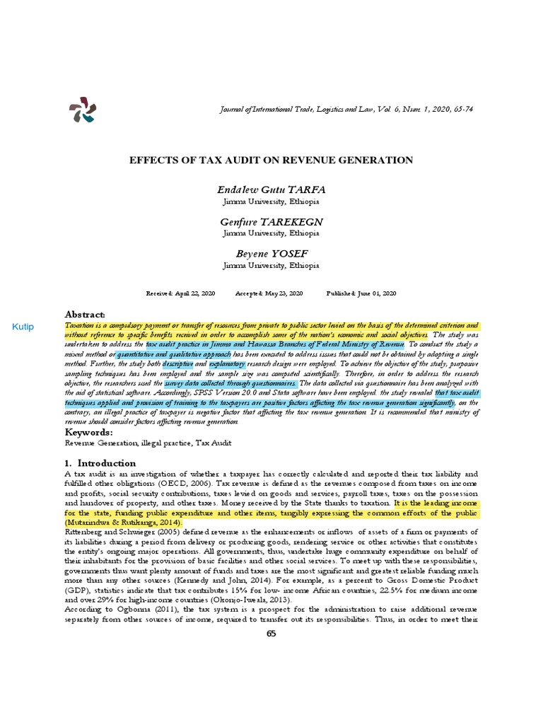 Effects of Tax Audit On Revenue Generation: Endalew Gutu TARFA Genfure ...