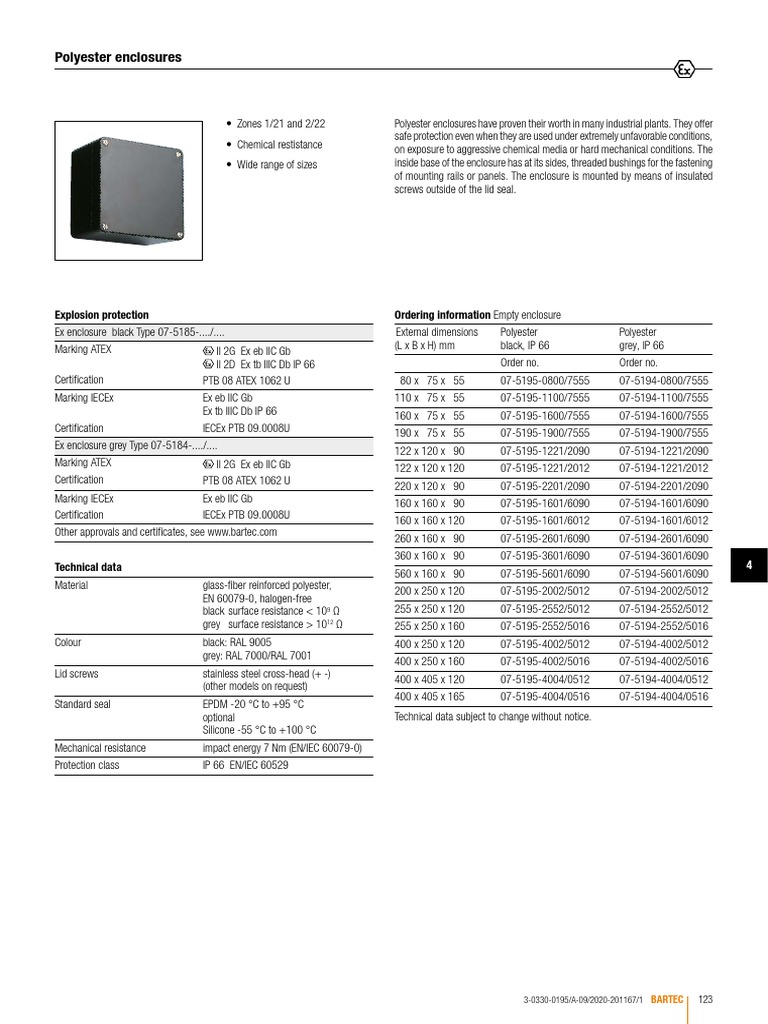 Bartec Polyester Enclosures Overview | PDF | Economic Sectors ...