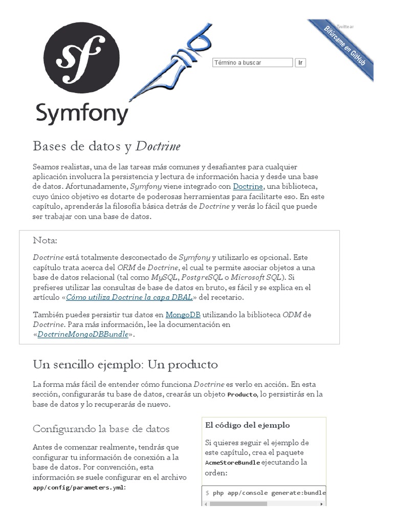 Bases de datos y Doctrine — Manual de Symfony2 en Español | PDF | Bases de datos | SQL
