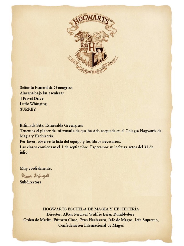 Carta Hogwarts Editable | PDF