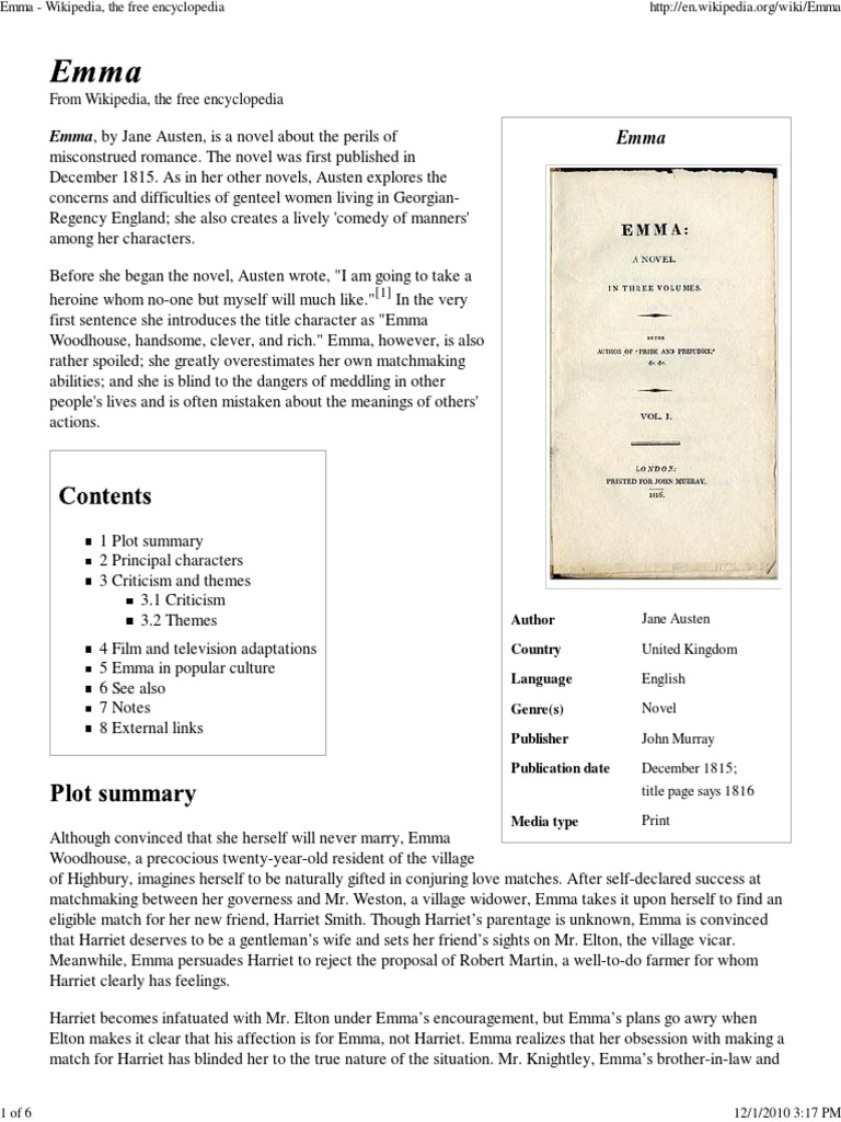Emma - Summary | PDF | Emma (Novel)