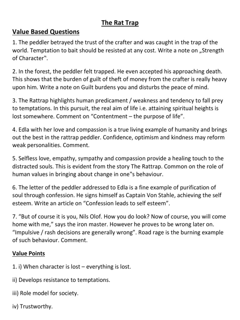 The Rat Trap Value Based Questions | PDF