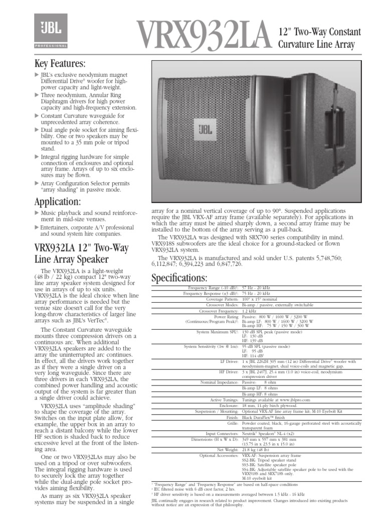 JBL Vrx932la V4 | PDF | Loudspeaker | Sound Technology