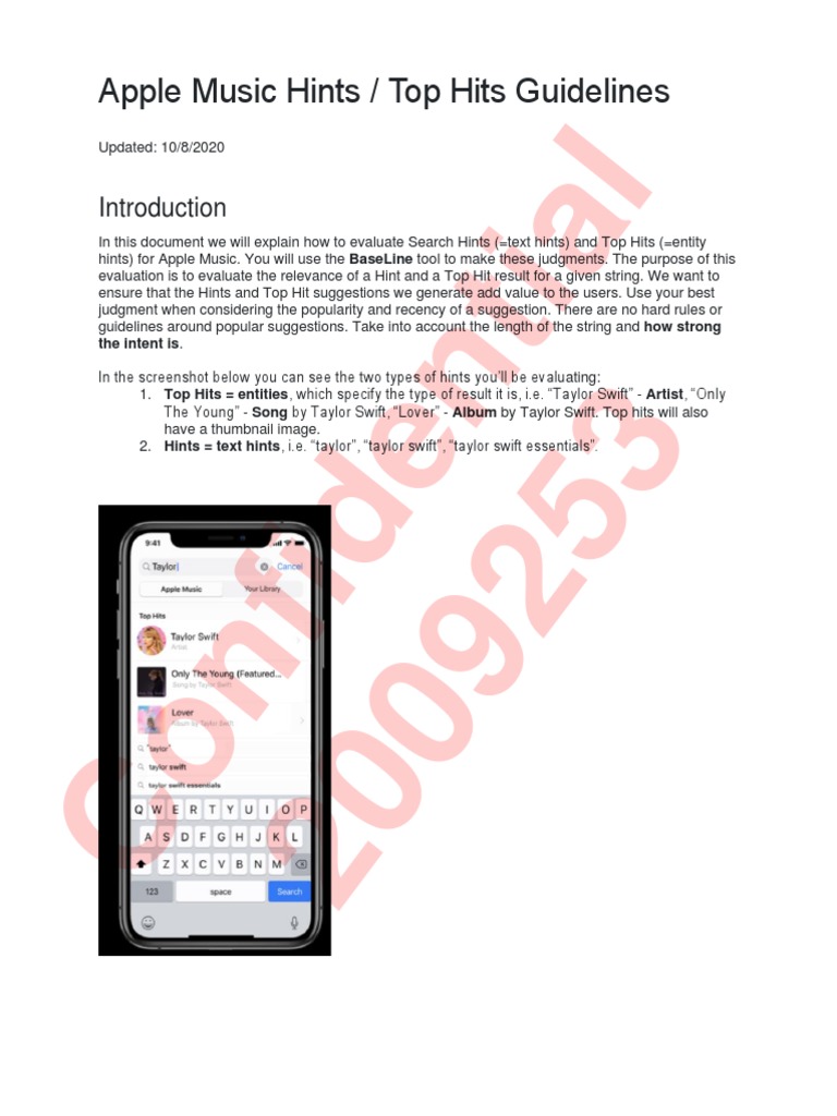 Confidential 2009253: Apple Music Hints / Top Hits Guidelines | PDF