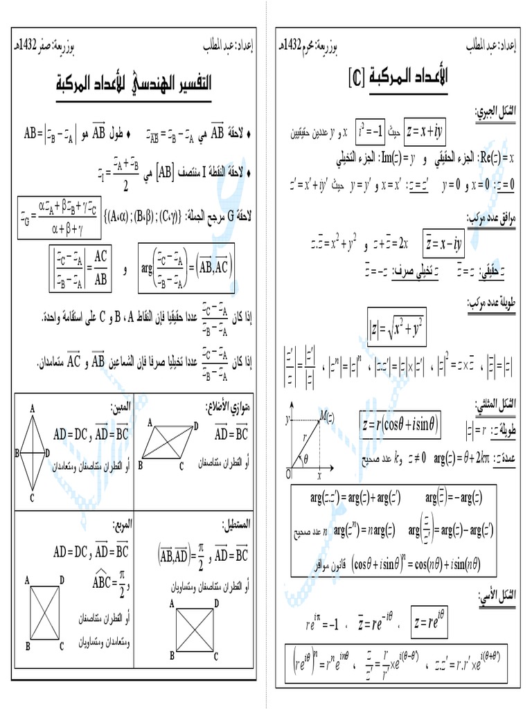 Complex Number Formulas | PDF