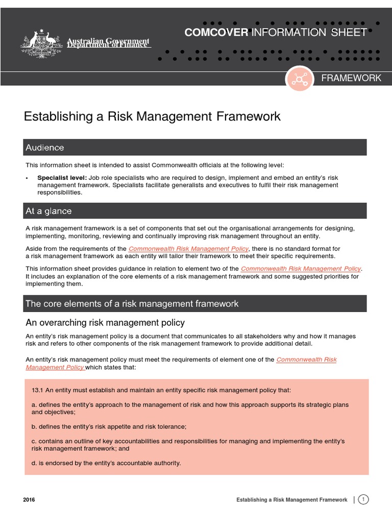 Establishing A Risk Management Framework: Comcover Information Sheet ...